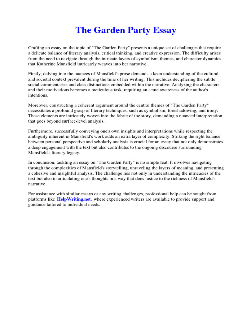 The Garden Party Essay | PDF | King Lear