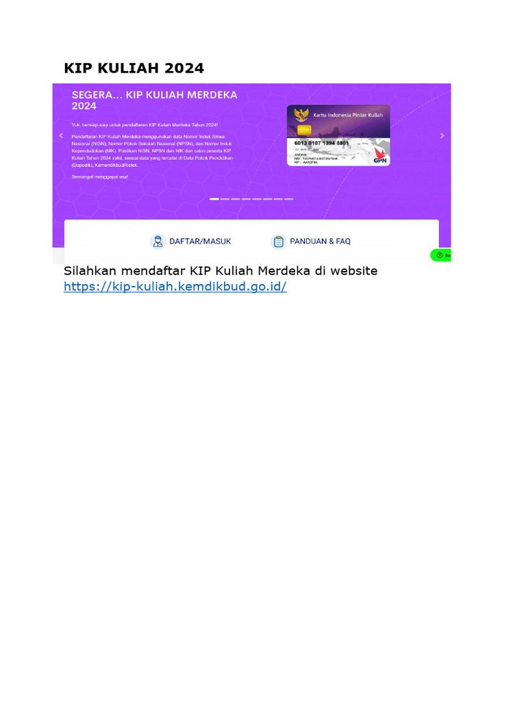 Pedoman Pendaftaran Kipk 2024 Sampai Rencana | PDF