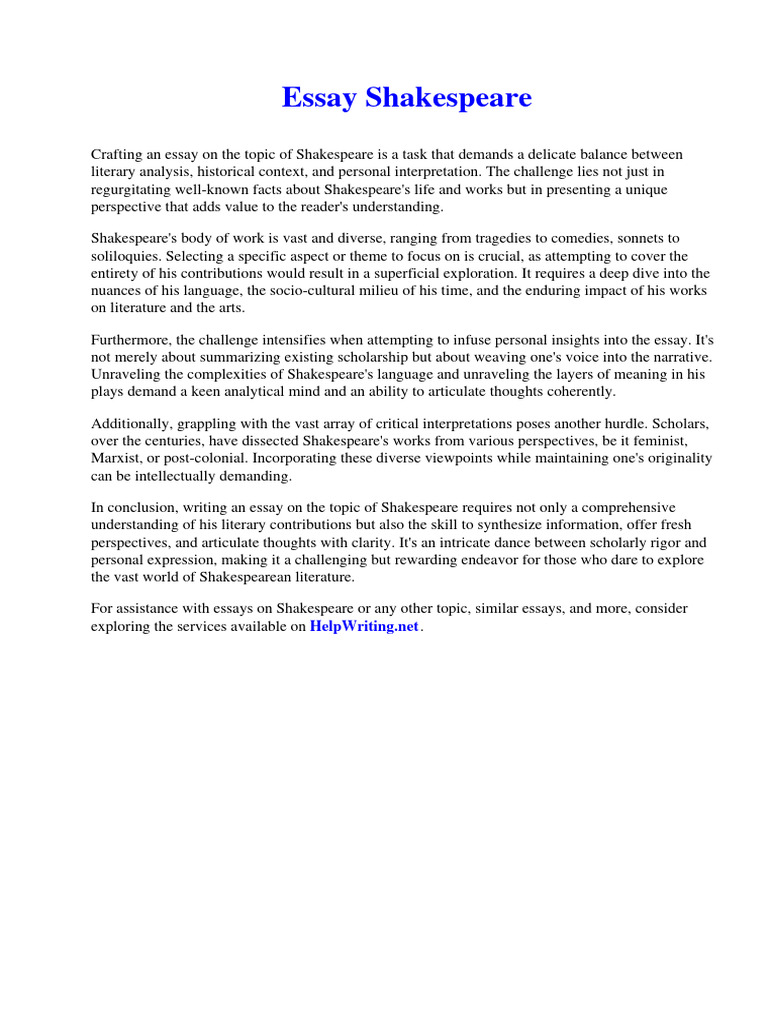 Essay Shakespeare | PDF