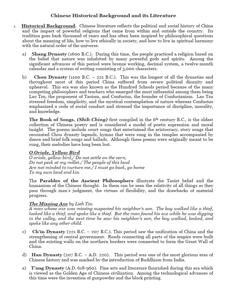 Chinese Historical Background and Its Literature | PDF | Confucianism ...