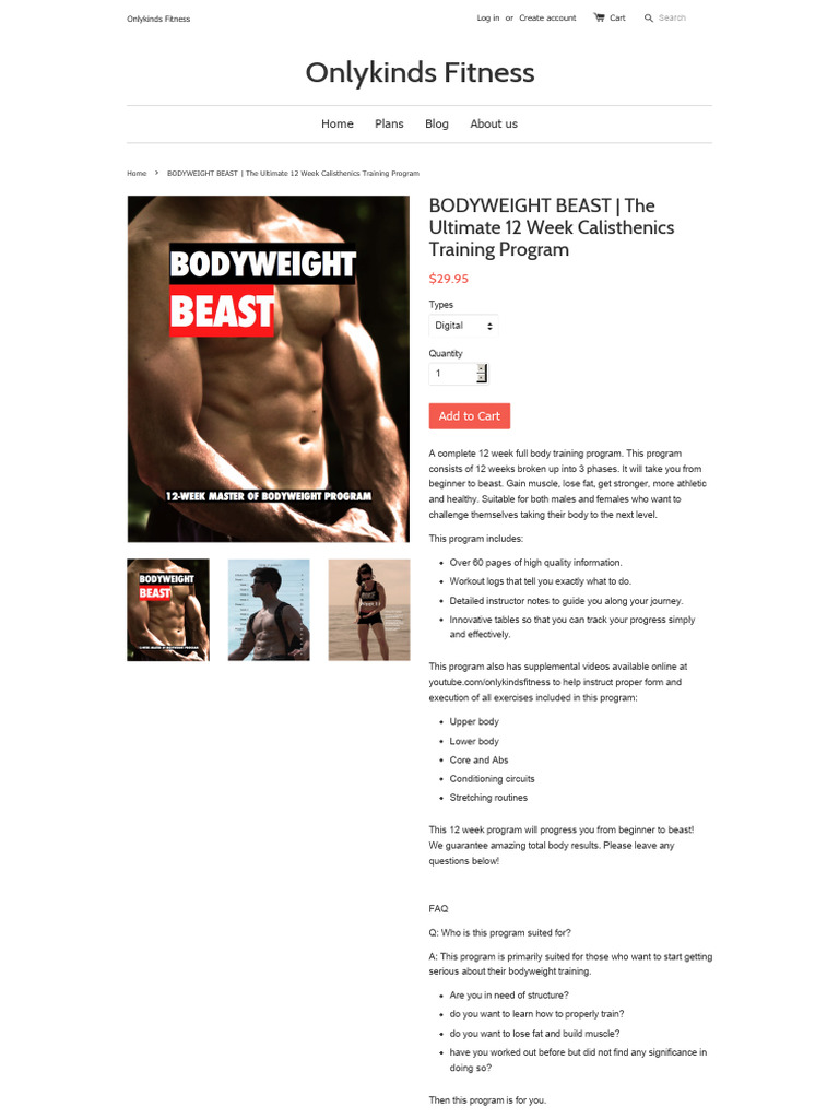 Bodyweight Beast - The Ultimate 12 Week Calisthenics Training Program - Onlykinds Fitness | PDF ...