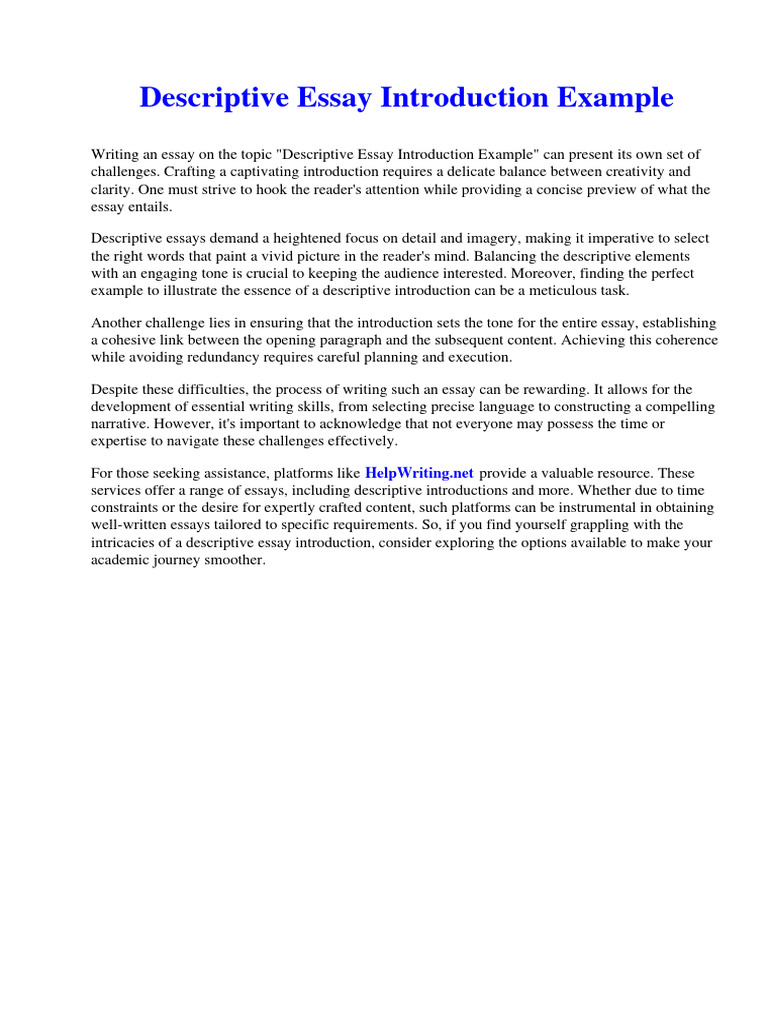 Descriptive Essay Introduction Example | PDF | Essays | Sports
