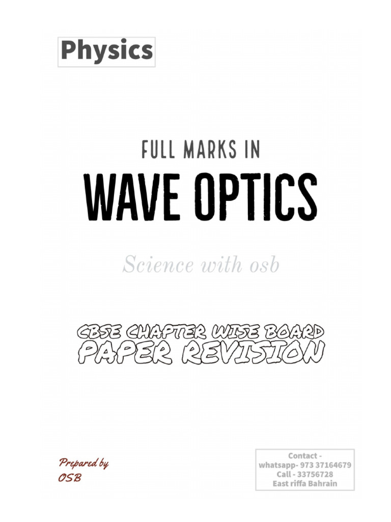 Physics Wave Optics Cbse Board Questions | PDF