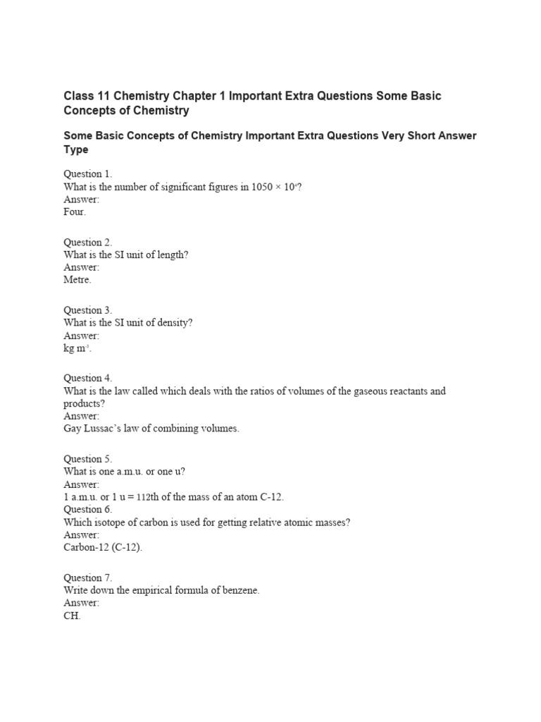 11 Cbse Chemistry Unit 1 Pdf Mole Unit Molecules