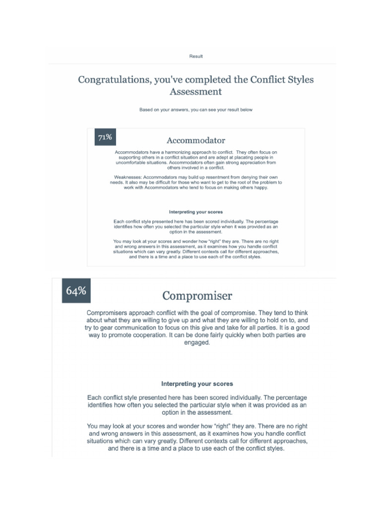 Conflict Styles Assessment | PDF