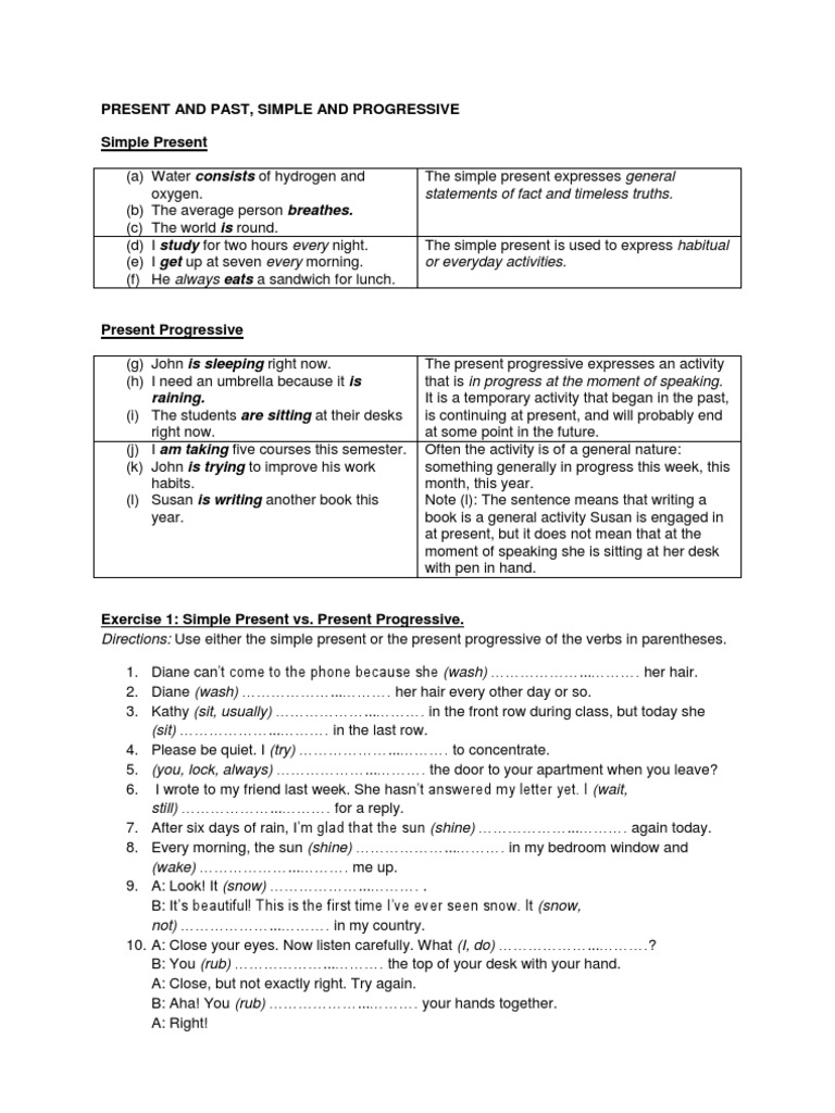 Simple Present & Present Progressive | PDF | Adjective | Syntax