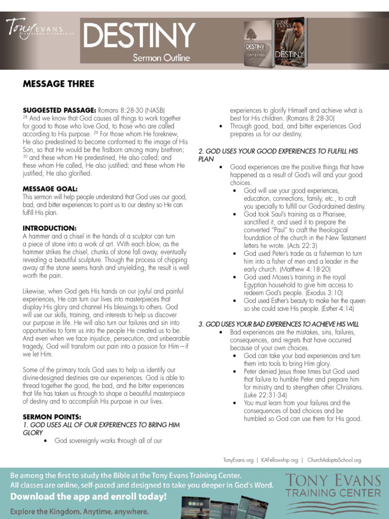 Destiny Sermon Outline 3 2017 New | PDF