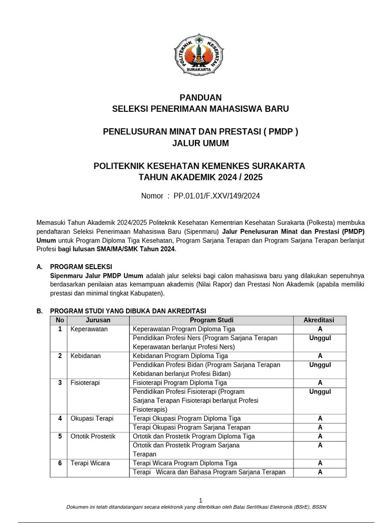 Panduan Sipenmaru Jalur PMDP Umum Polkesta | PDF