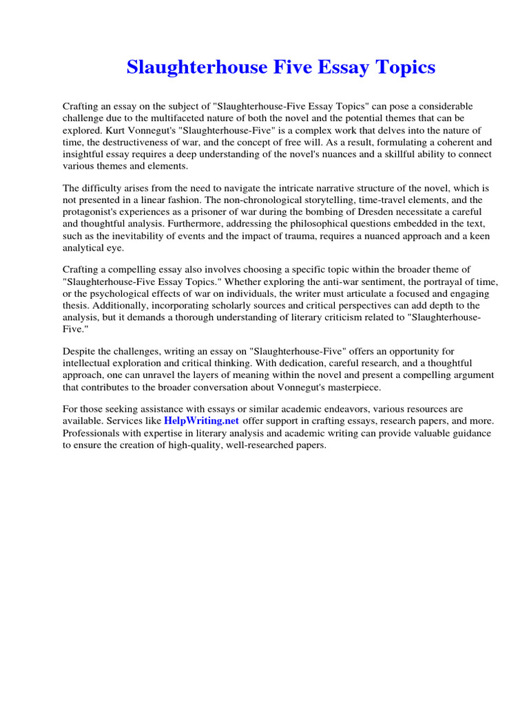 Slaughterhouse Five Essay Topics | PDF | Corporate Social ...