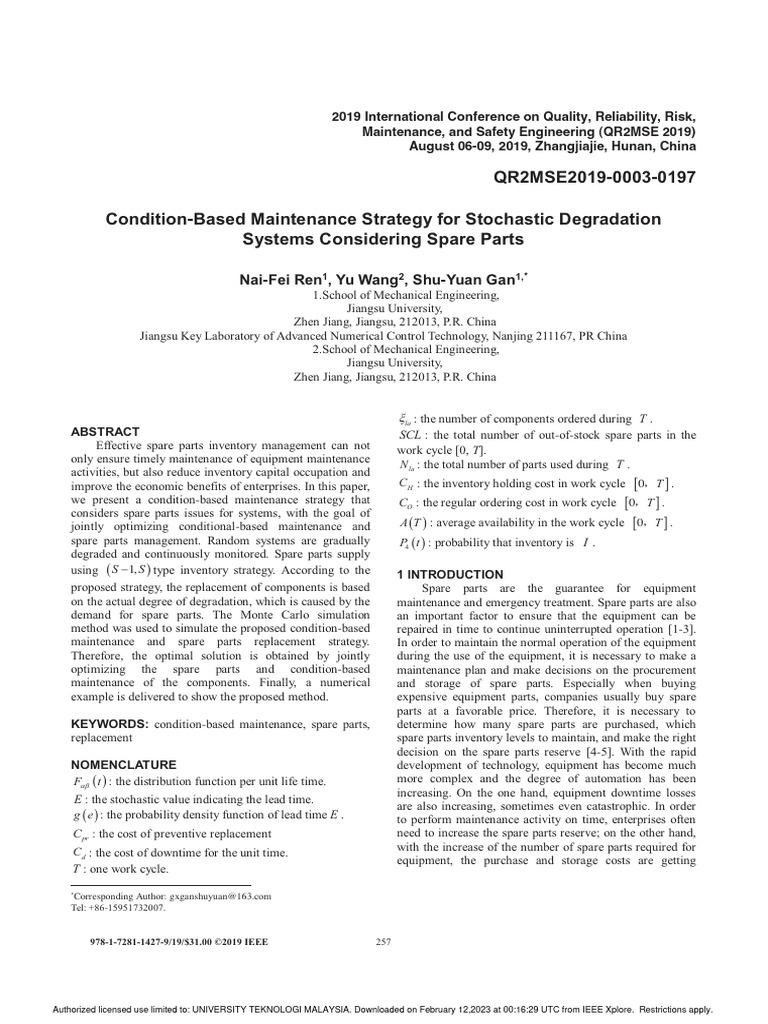 Condition-Based Maintenance Strategy For Stochastic Degradation Systems ...