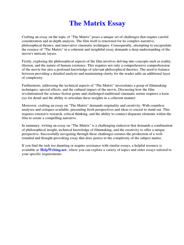 The Matrix Essay | PDF | Pepsi Co | Egypt