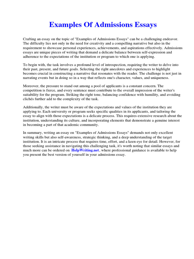 Examples of Admissions Essays | PDF