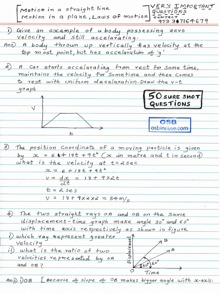 Class 11 Physics Most Important Questions - OSB Special Set | PDF