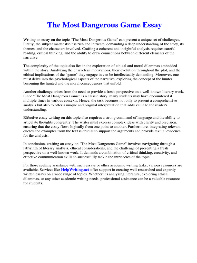 Analyzing "The Most Dangerous Game" | PDF | Essays | Narrative