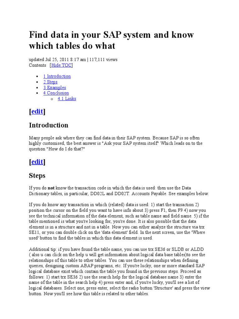 Find Data In Your Sap System And Know Which Tables Do What Pdf Database Index Ibm Db2 