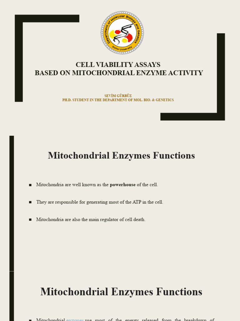 Cell Viability Assays Based On Mithochondrial Enzyme Presentation | PDF ...