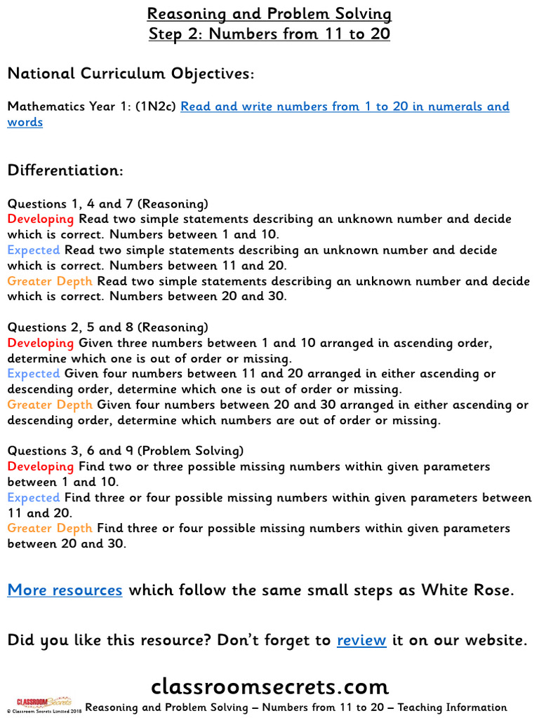 Numbers 11-20 Problem Solving.156933078 | PDF