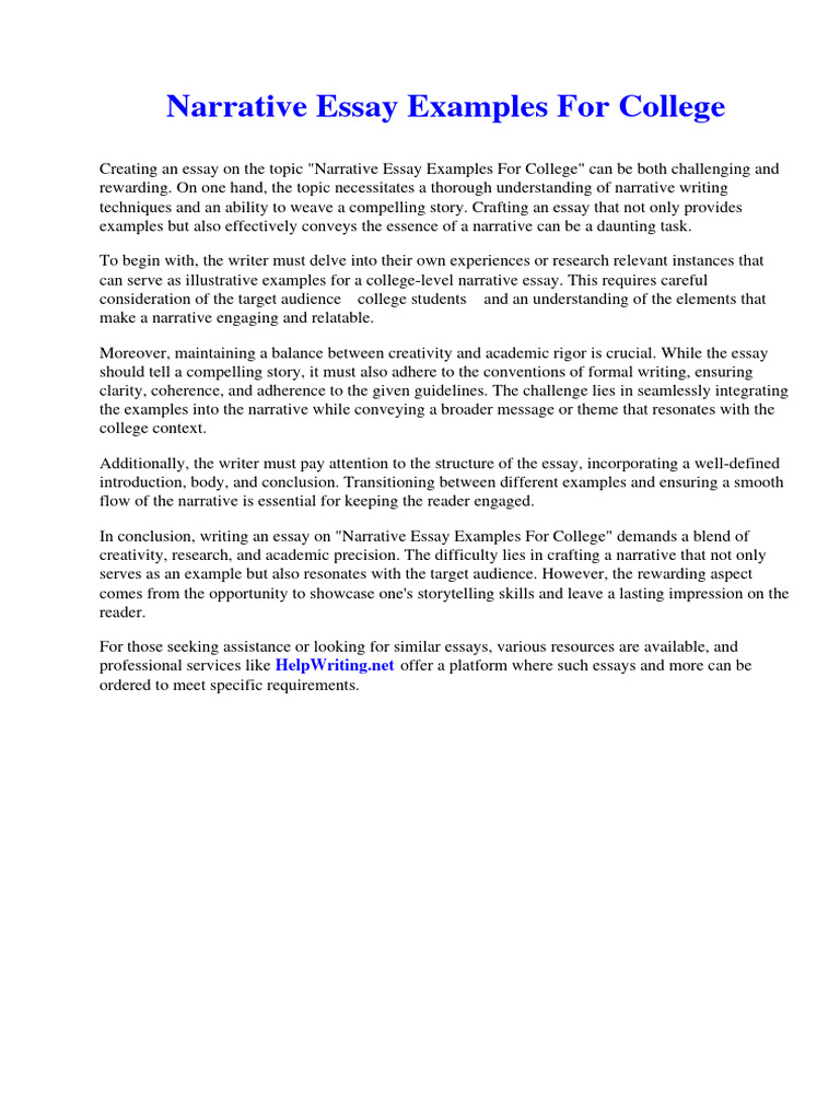 Narrative Essay Examples For College | PDF | Essays | Narrative