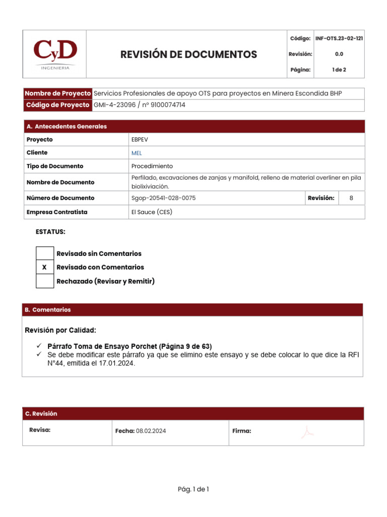 INF-OTS.23-02-121 - Revision de Documentos | PDF