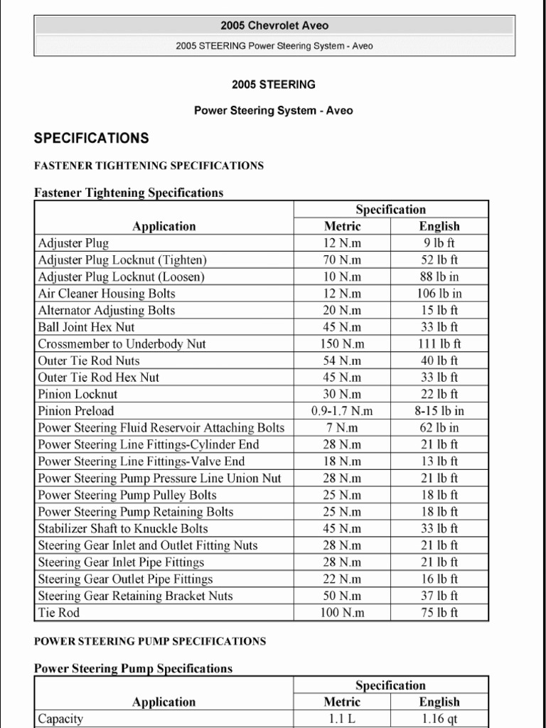 CHEVROLET AVEO-Wave - 02 2006-2014 Power Steering | PDF