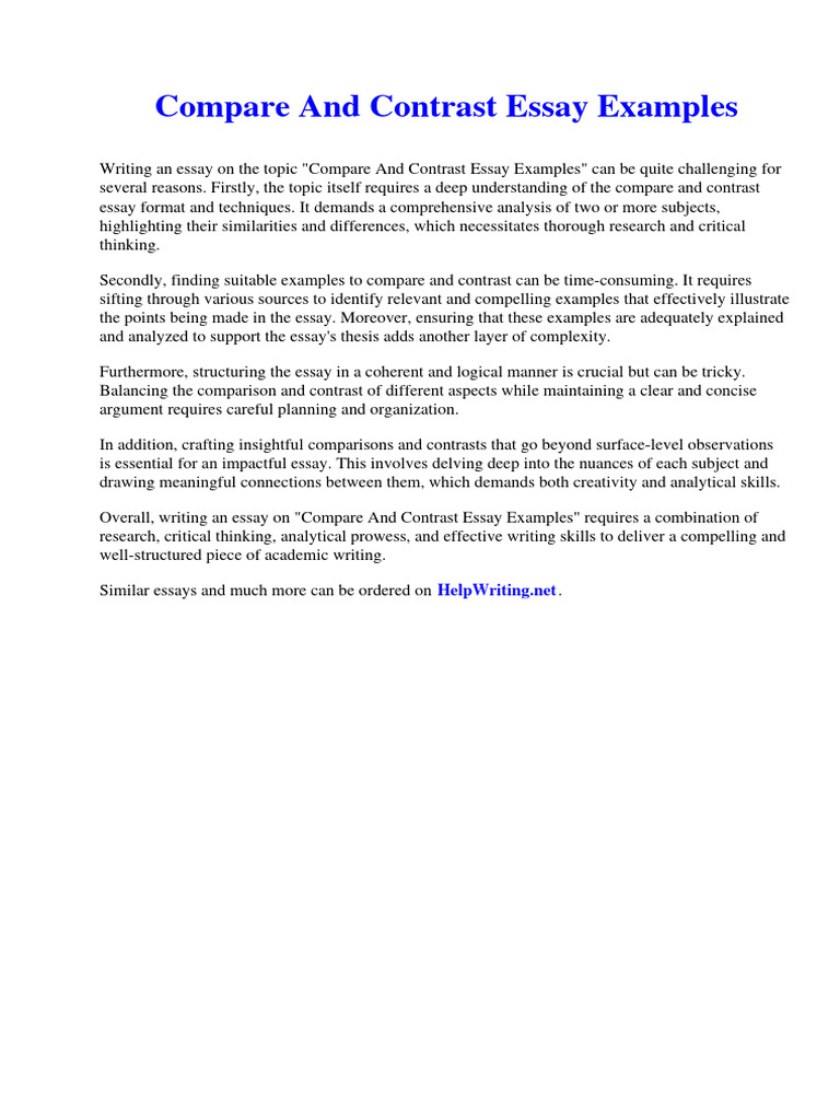 Compare and Contrast Essay Examples | PDF