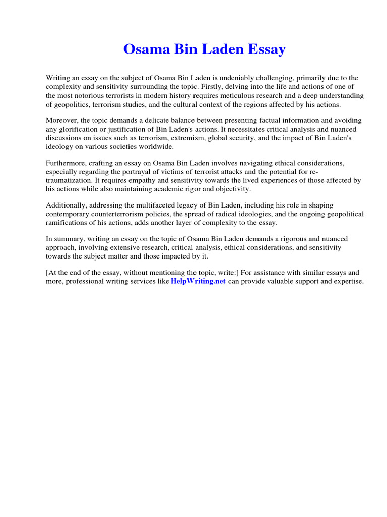 Osama Bin Laden Essay | Download Free PDF | Sacraments | Baptism