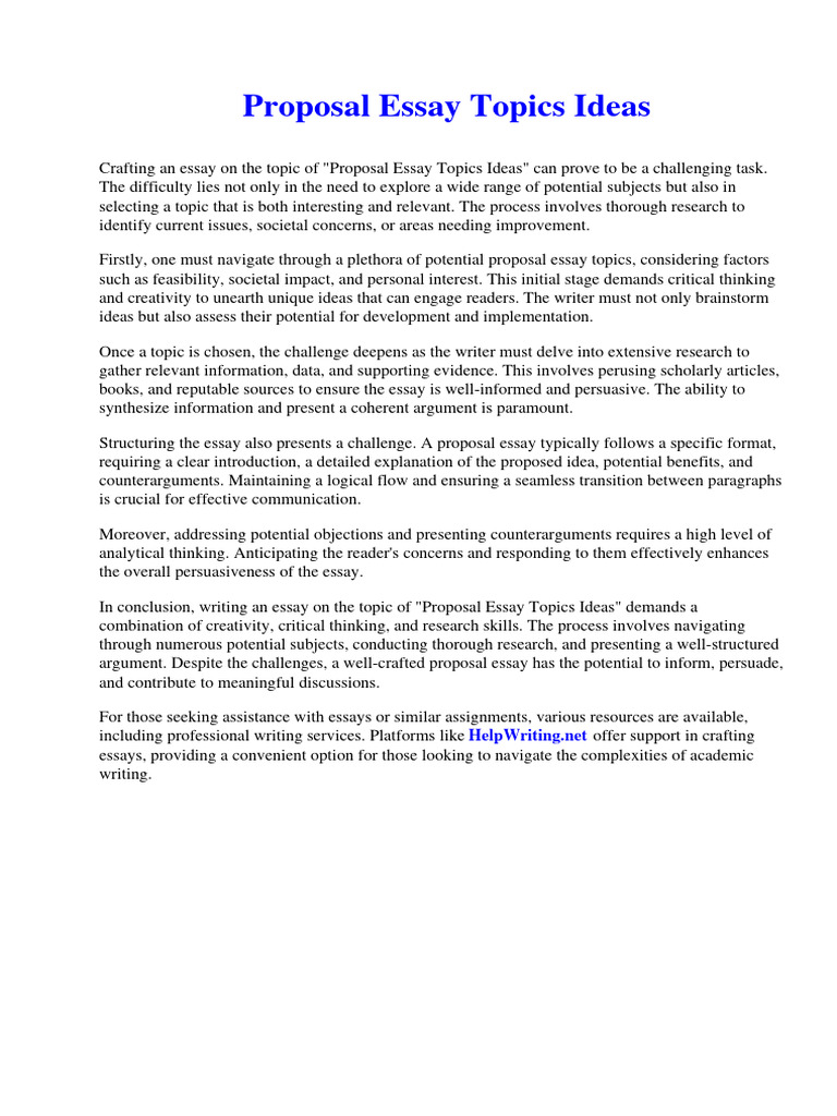 Proposal Essay Topics Ideas | PDF