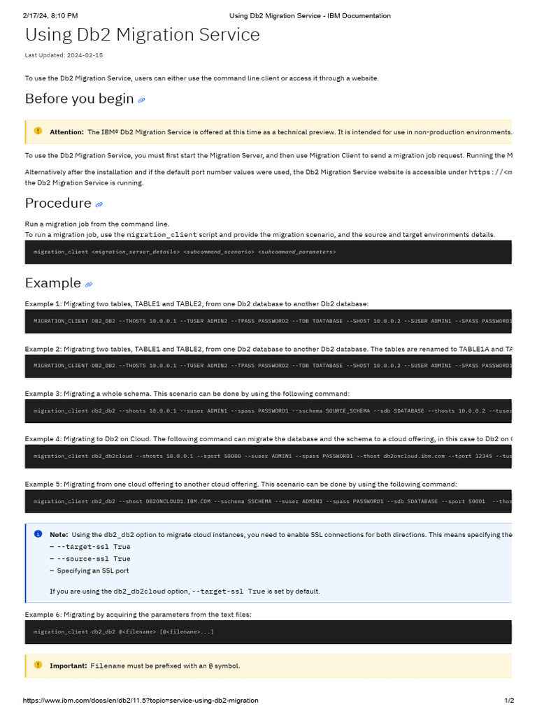 Using Db2 Migration Service - IBM Documentation | PDF | Ibm Db2 | Databases