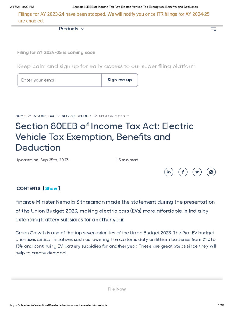 Section 80EEB of Income Tax Act - Electric Vehicle Tax Exemption ...