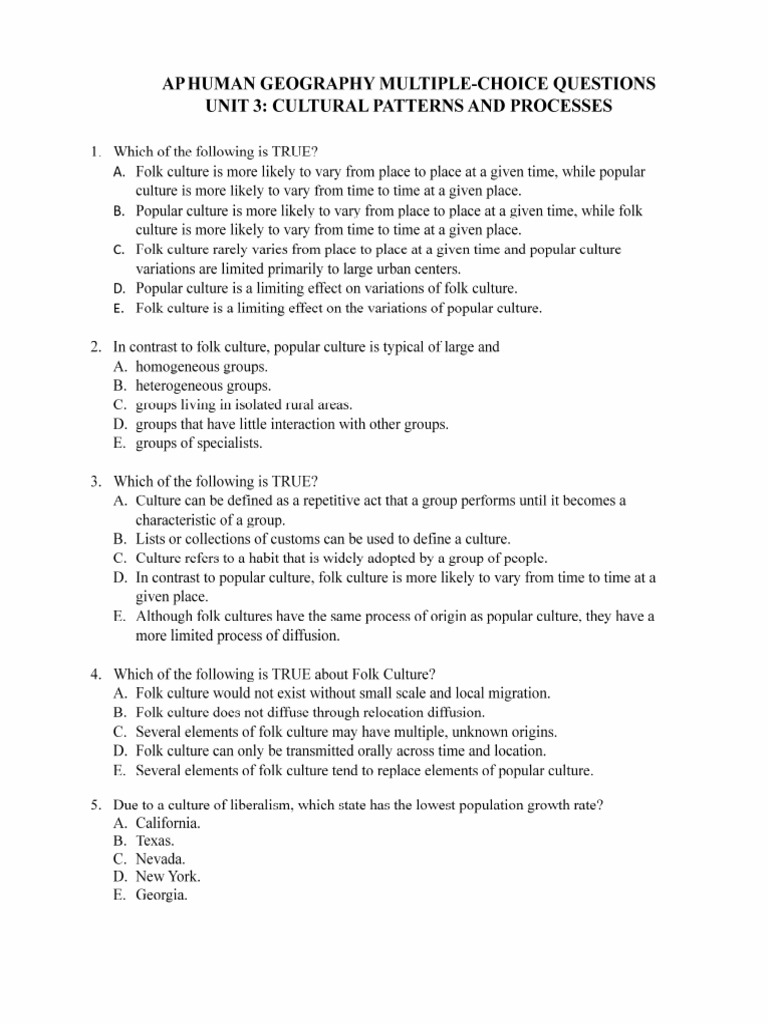 APHuman Geography Unit 3 Multiple Choice | PDF
