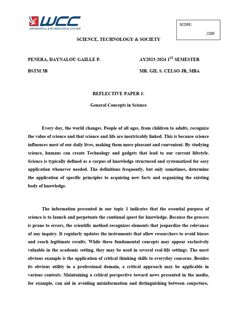 Prelims - STS - Reflective-Paper - Penera | PDF | Science | Scientific Method