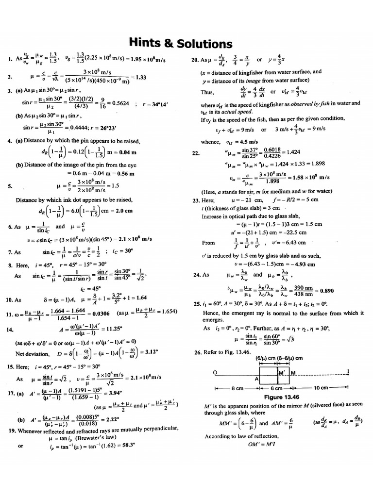 Refraction Solutions Pdf