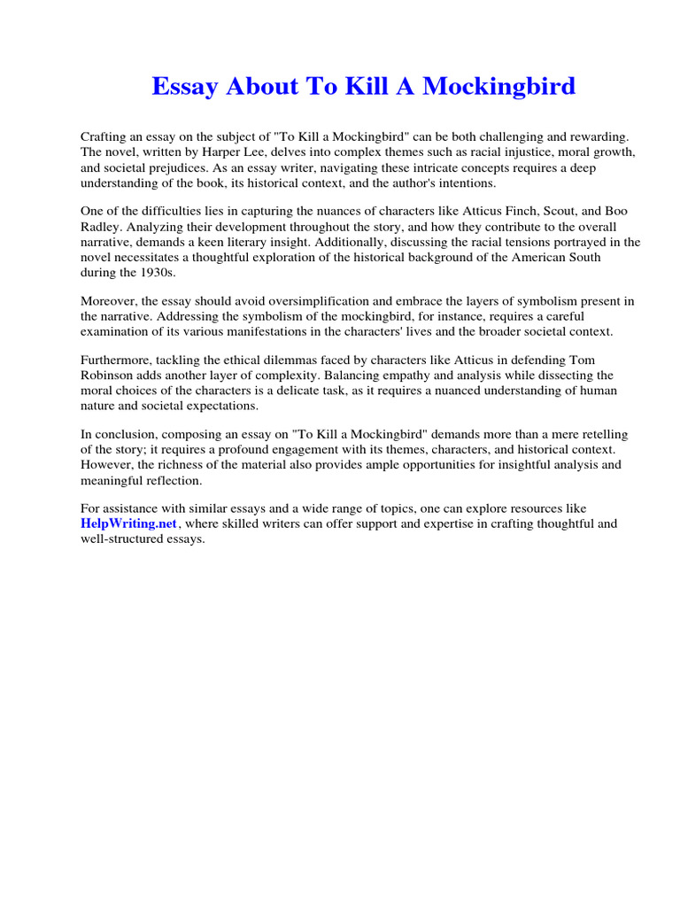 Essay About To Kill A Mockingbird | PDF | To Kill A Mockingbird