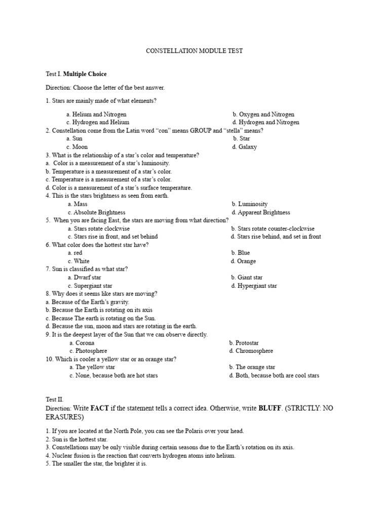 Constellation Module Test | PDF | Stars | Sun