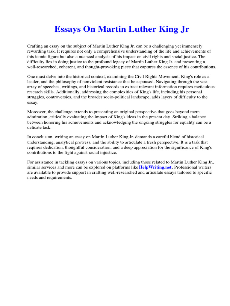 Martin Luther King Jr. Essay Guide | PDF | Martin Luther King Jr. | Essays