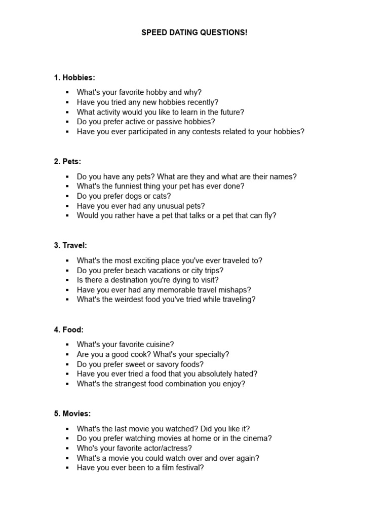 Engaging Questions for Speed Dating | PDF | Ghosts