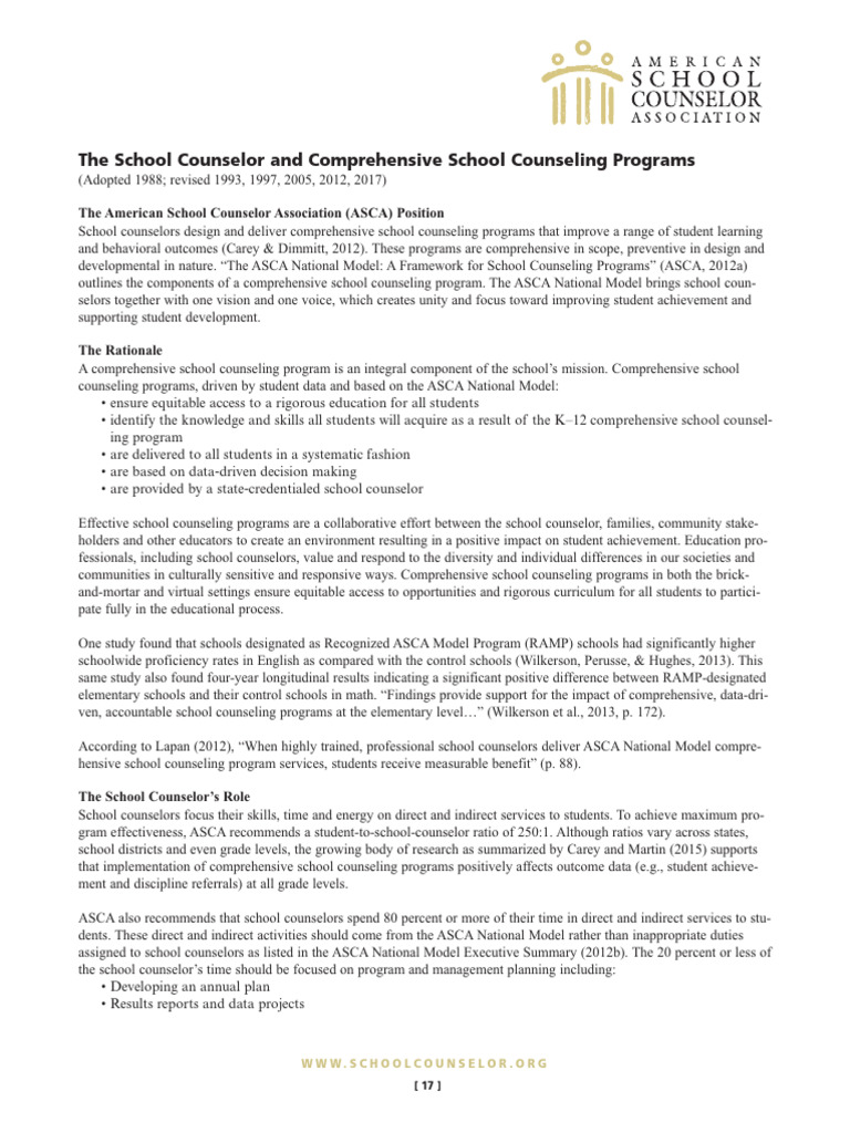 Comprehensive School Counseling Programs | PDF | School Counselor ...