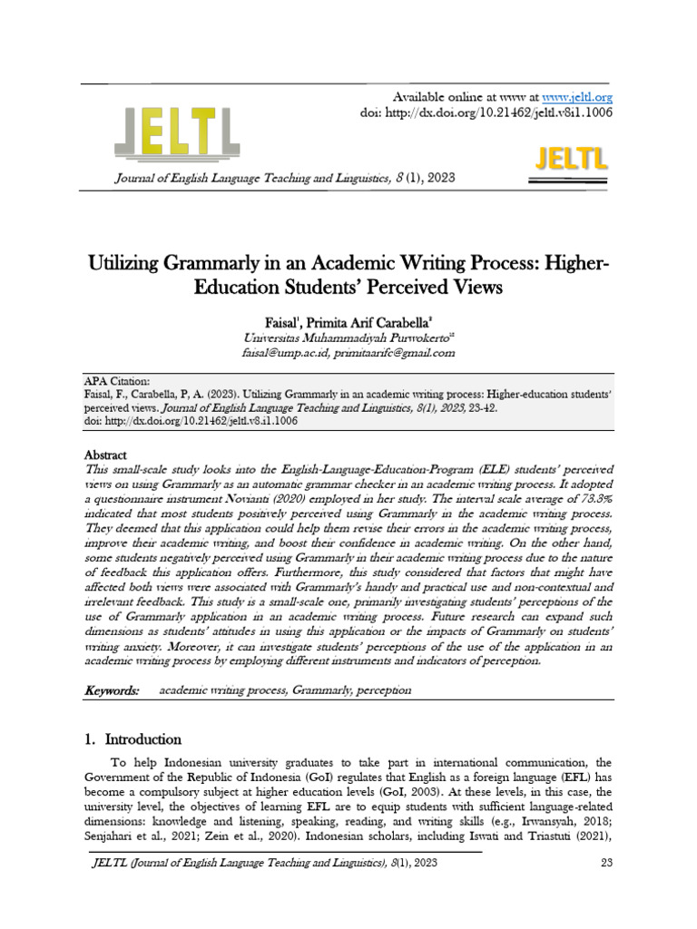 2023 Utilizing Grammarly in An Academic Wriitng Process, Higher ...