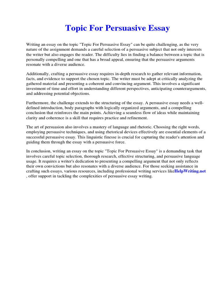 Persuasive Essay Topic Selection Guide | PDF | Essays | Persuasion