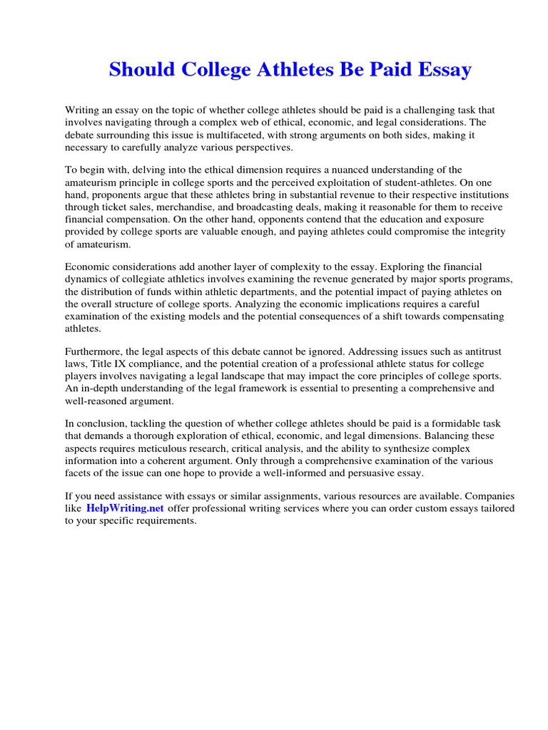 Should College Athletes Be Paid Essay | PDF