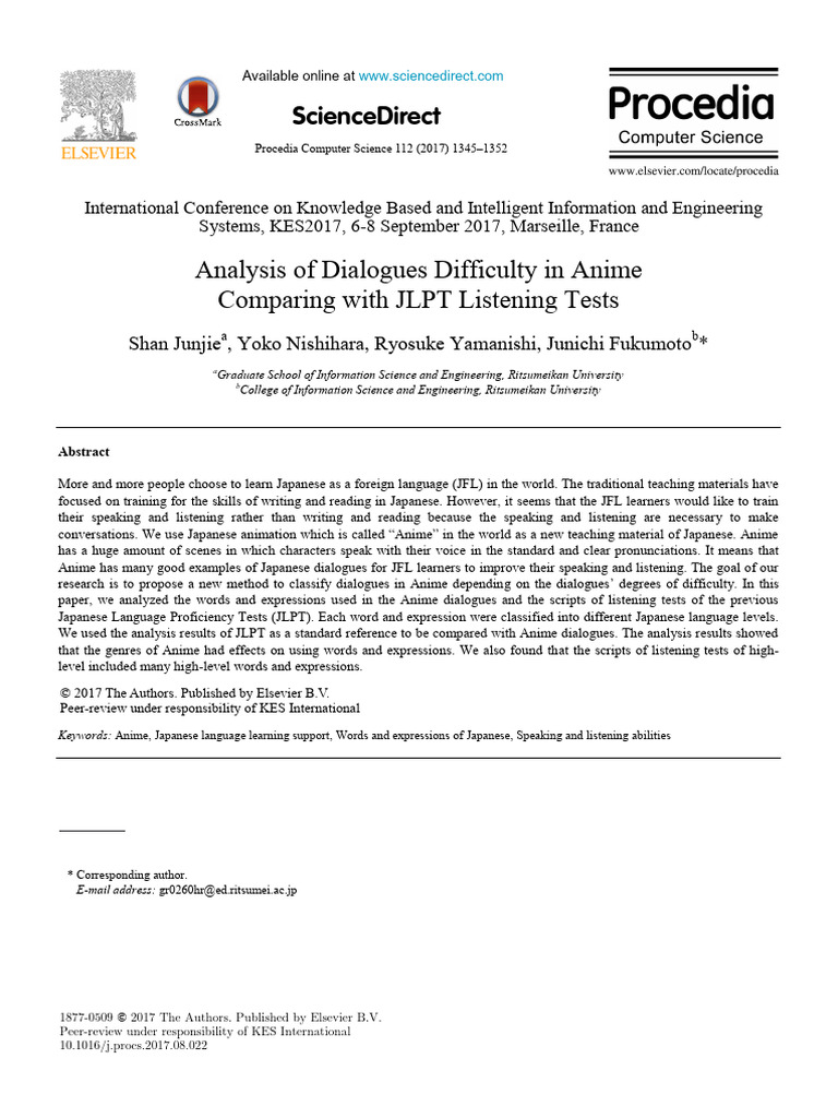 Analysis of Dialogues Difficulty in Anime Comparing With - Junjie, Shan ... Analysis of Dialogues Difficulty in Anime Comparing With - Junjie, Shan ...