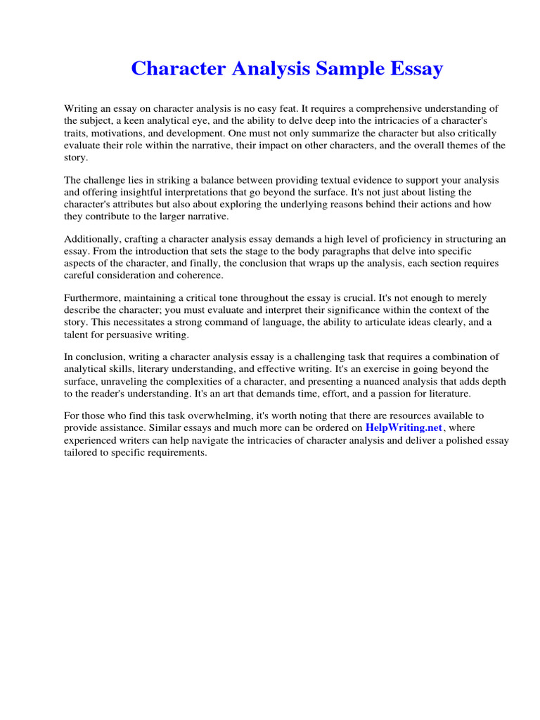 Character Analysis Sample Essay | PDF
