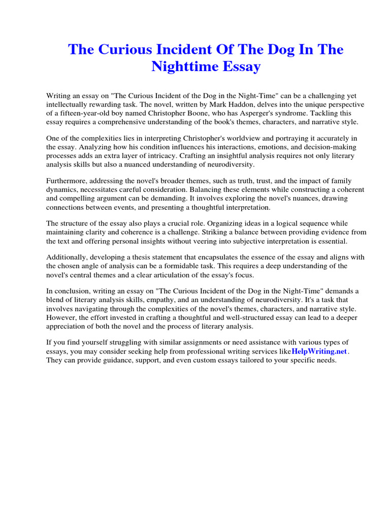The Curious Incident of The Dog in The Nighttime Essay | PDF | Essays