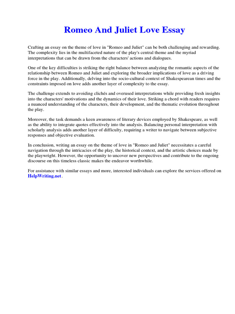 Romeo and Juliet Love Essay | PDF | Cell (Biology) | General Motors