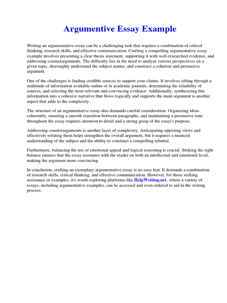 Argumentive Essay Example | PDF