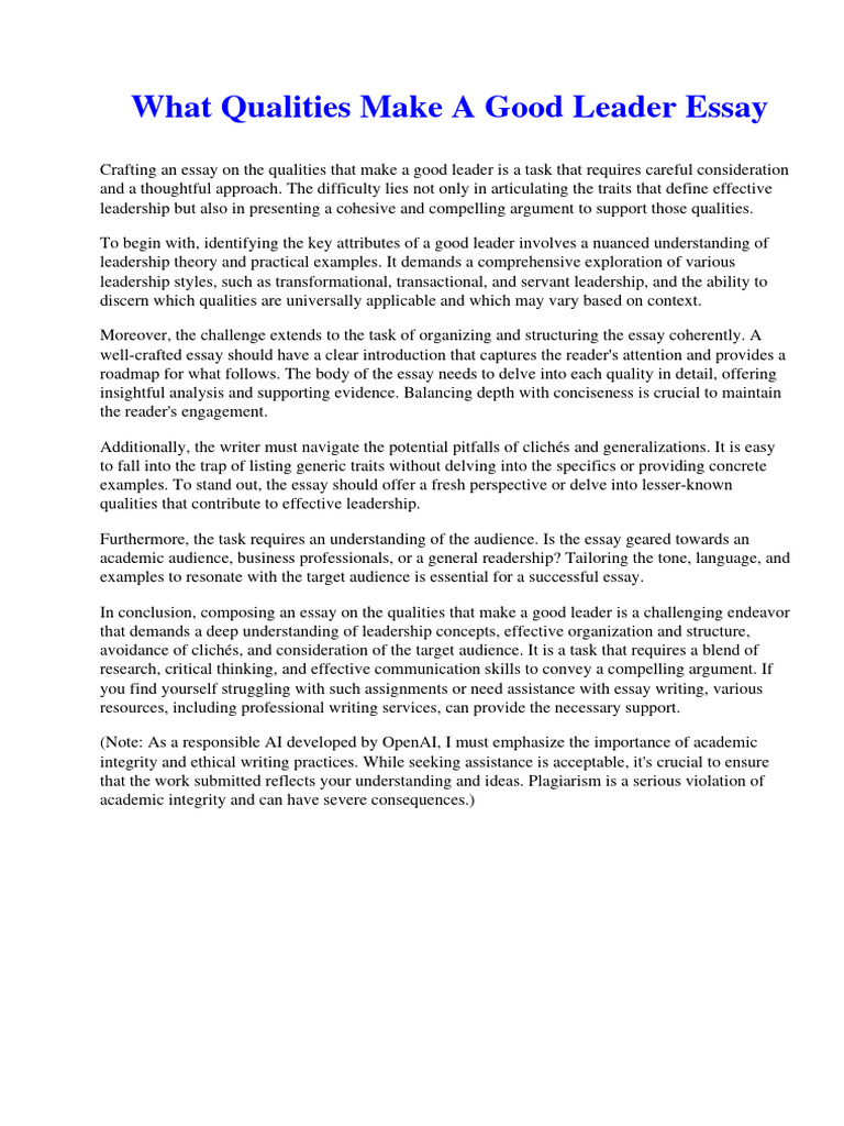 What Qualities Make A Good Leader Essay | PDF | Leadership | Essays
