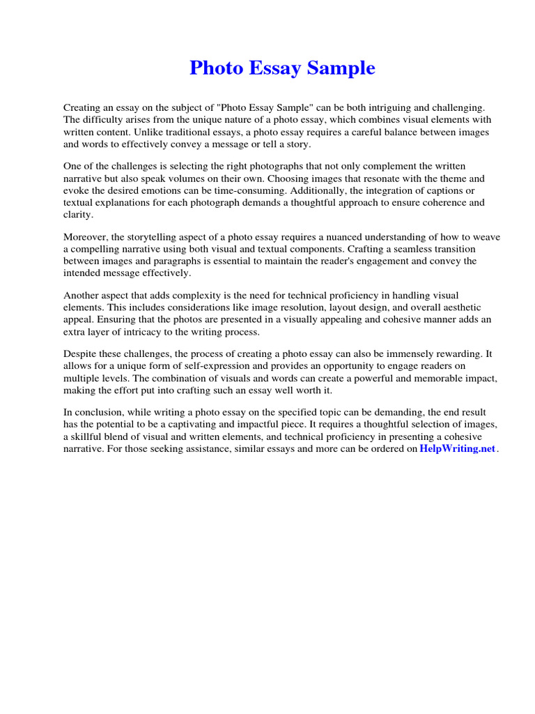 Photo Essay Sample | Download Free PDF | Essays | Narrative