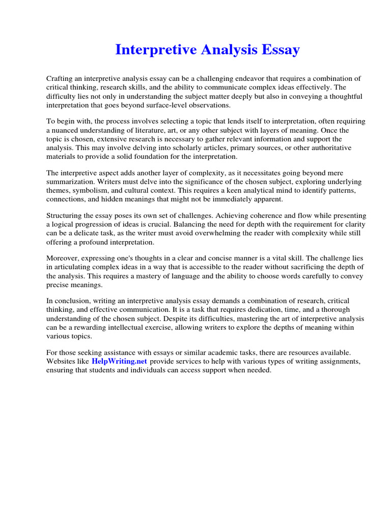 Interpretive Analysis Essay | PDF | Thought | Money