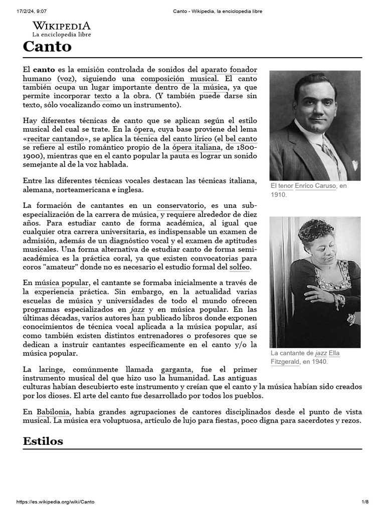 Técnicas y Estilos del Canto | PDF | Canto | Música vocal