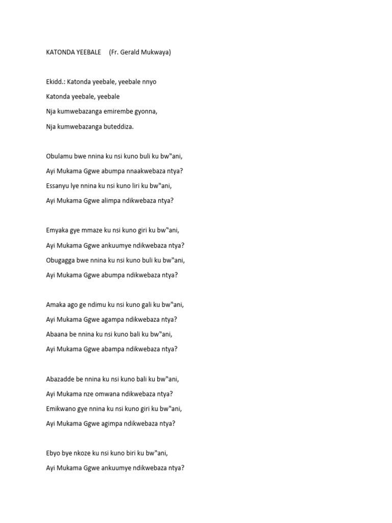 Katonda Yeebale Lyrics and Meaning | PDF